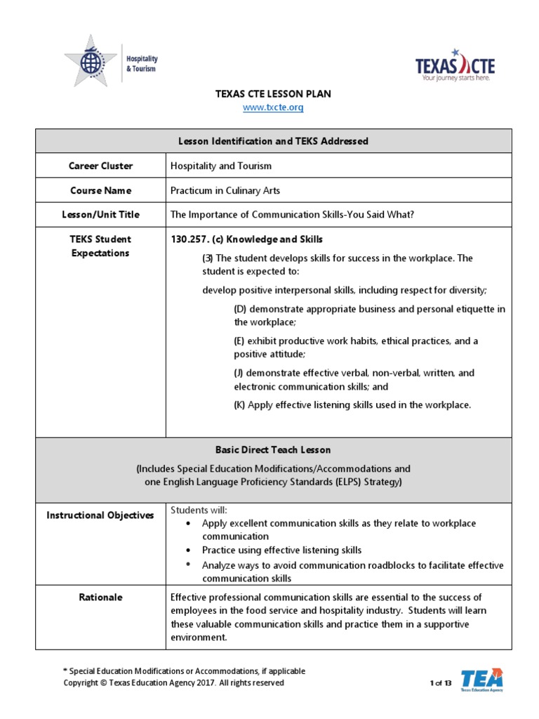 Lesson Plan The Importance of Communication Skills-You Said What - 1 ...