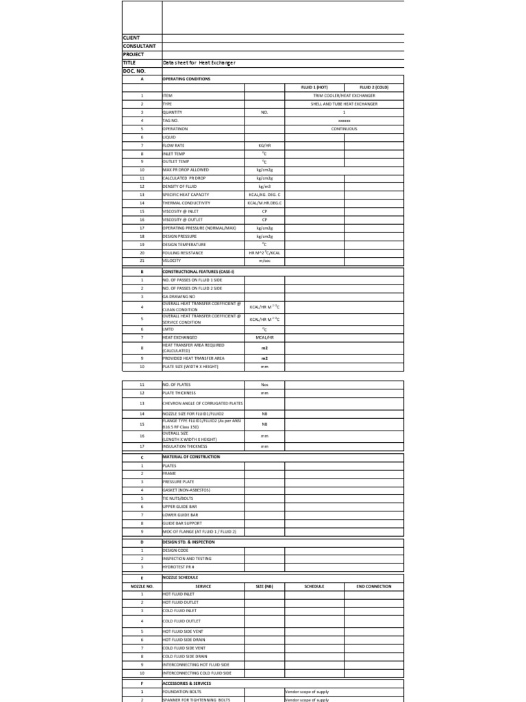 Data Sheet For Heat Exchanger | PDF | Heat Exchanger | Heat Transfer