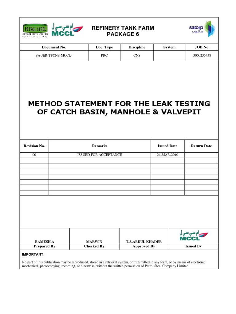 METHOD of LEAK TEST | PDF | Quality Assurance | Specification ...