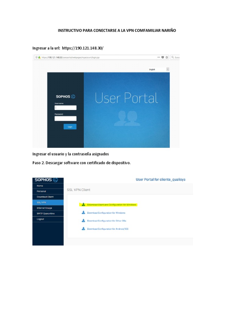 Instructivo para Conectarse A La VPN Comfamiliar Nariño PDF | PDF