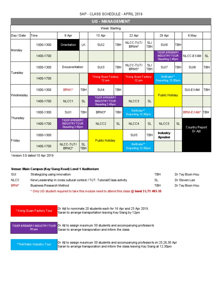 UOW Exam Timetable April 2019 | PDF