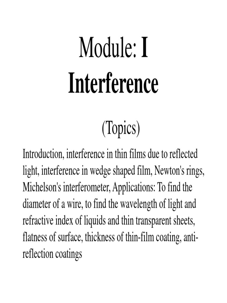 Notes Module I Interference Pdf Pdf Interferometry Reflection