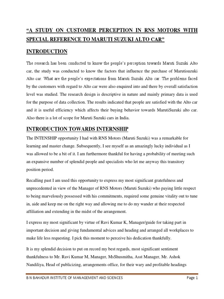 A Study On Customer Perception On Maruti Suzuki Alto | PDF | Senses ...