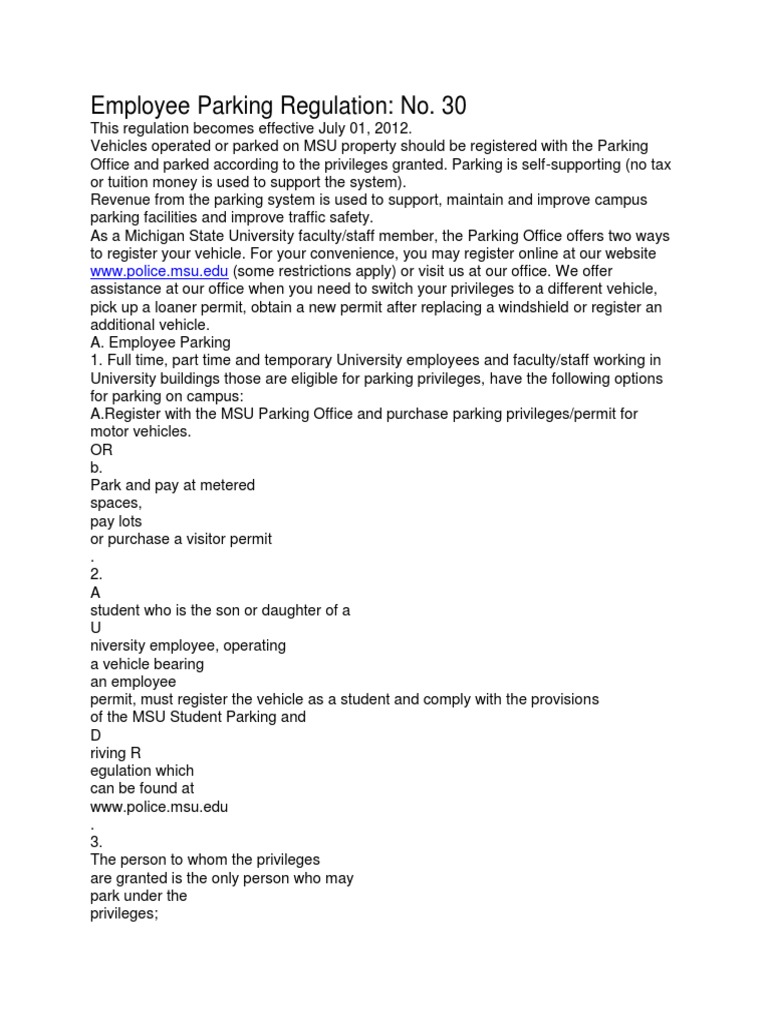 Employee Parking Regulation | PDF | Parking | Michigan State University