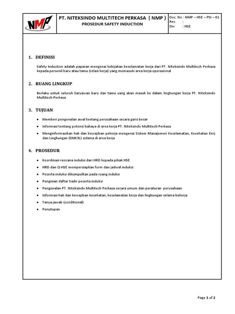 SOP Safety Induction | PDF