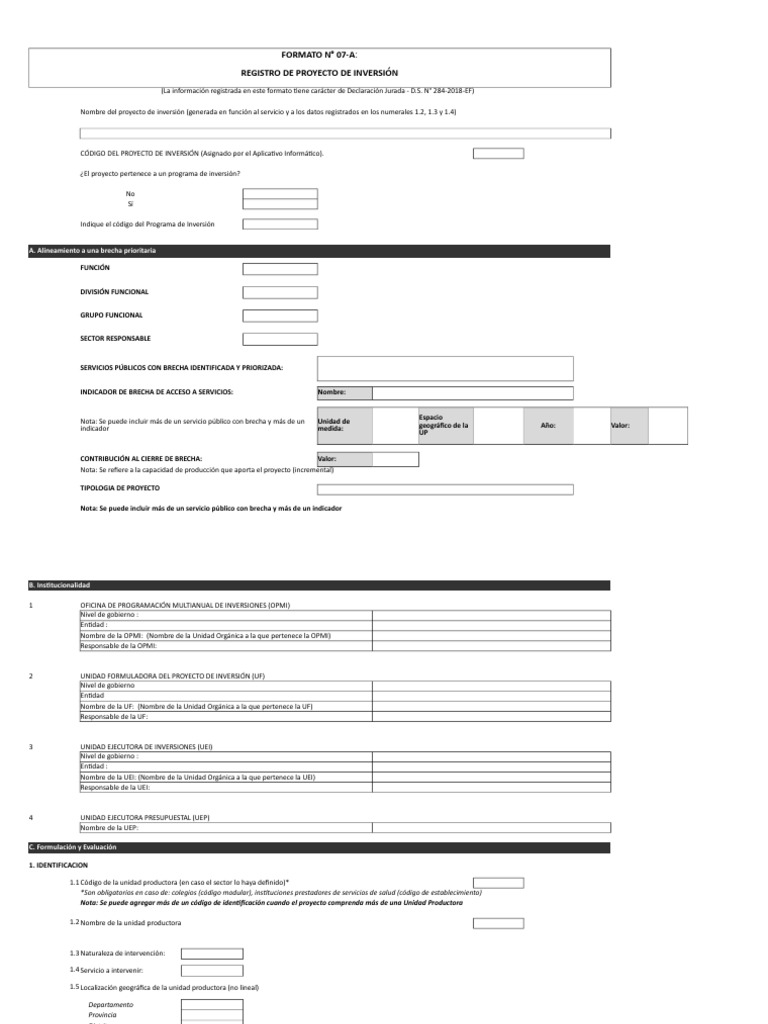 Registro Proyecto Inversión Formato 07-A | PDF | Oferta (economía ...
