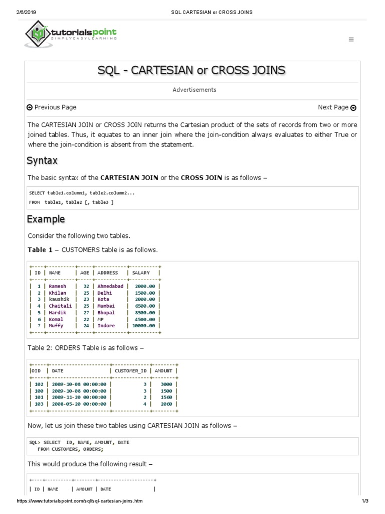 Sql Cartesian Or Cross Joins Pdf Sql Data Management Software 9293