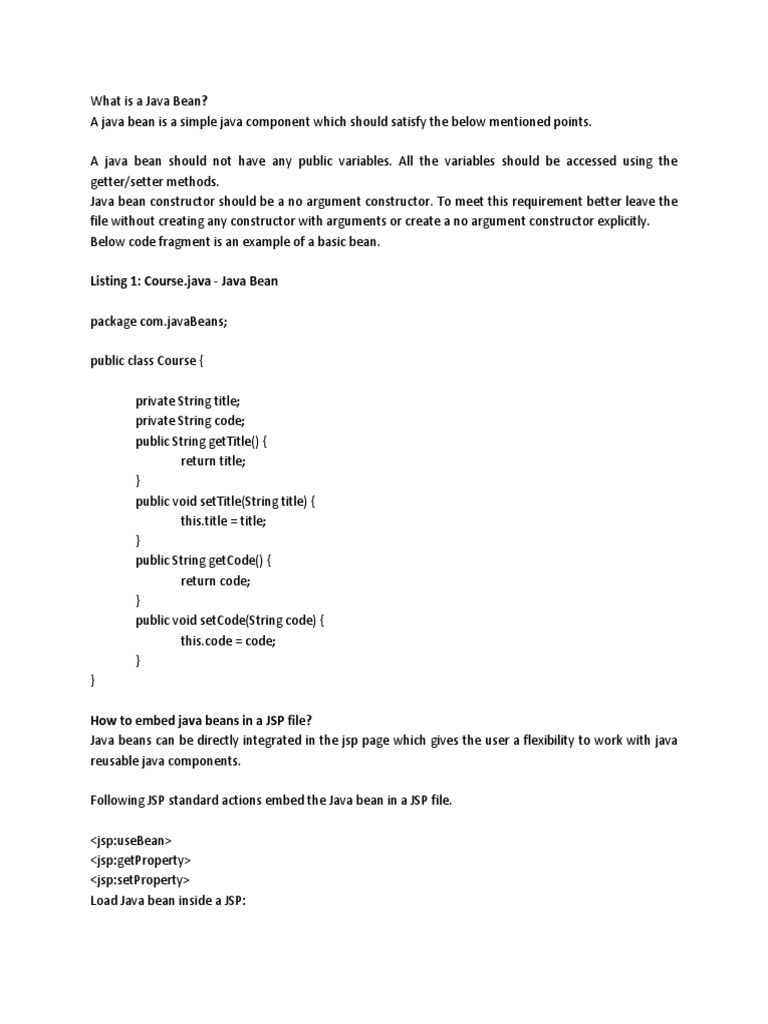 Listing 1 Course Java Java Bean Pdf Scope Computer Science Java Server Pages