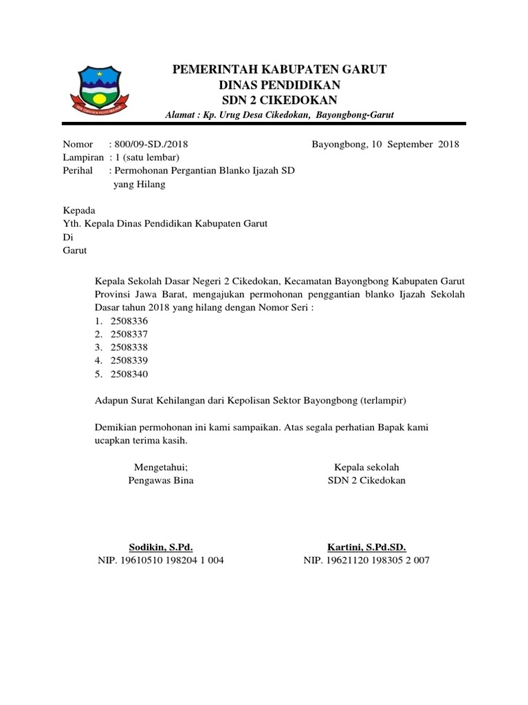 Contoh Surat Keterangan Kesalahan Ijazah STTB Kadungora | PDF