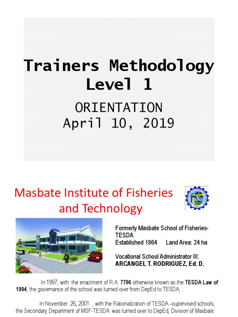 Trainers Methodology Level 1: Orientation April 10, 2019 | PDF ...