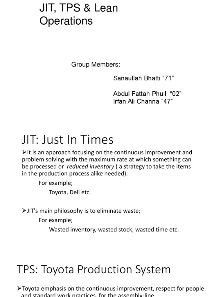 JIT, TPS, Lean Operations | PDF | Lean Manufacturing | Operations Management