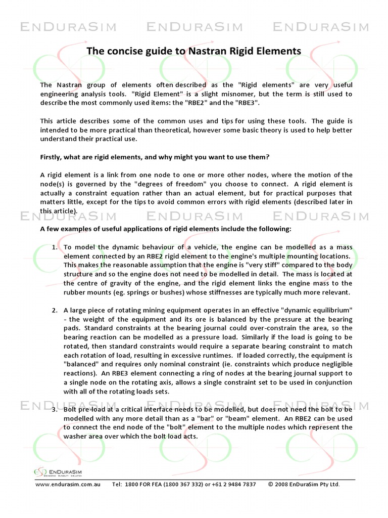 EnDuraSim Rigid Elements | PDF | Stiffness | Finite Element Method
