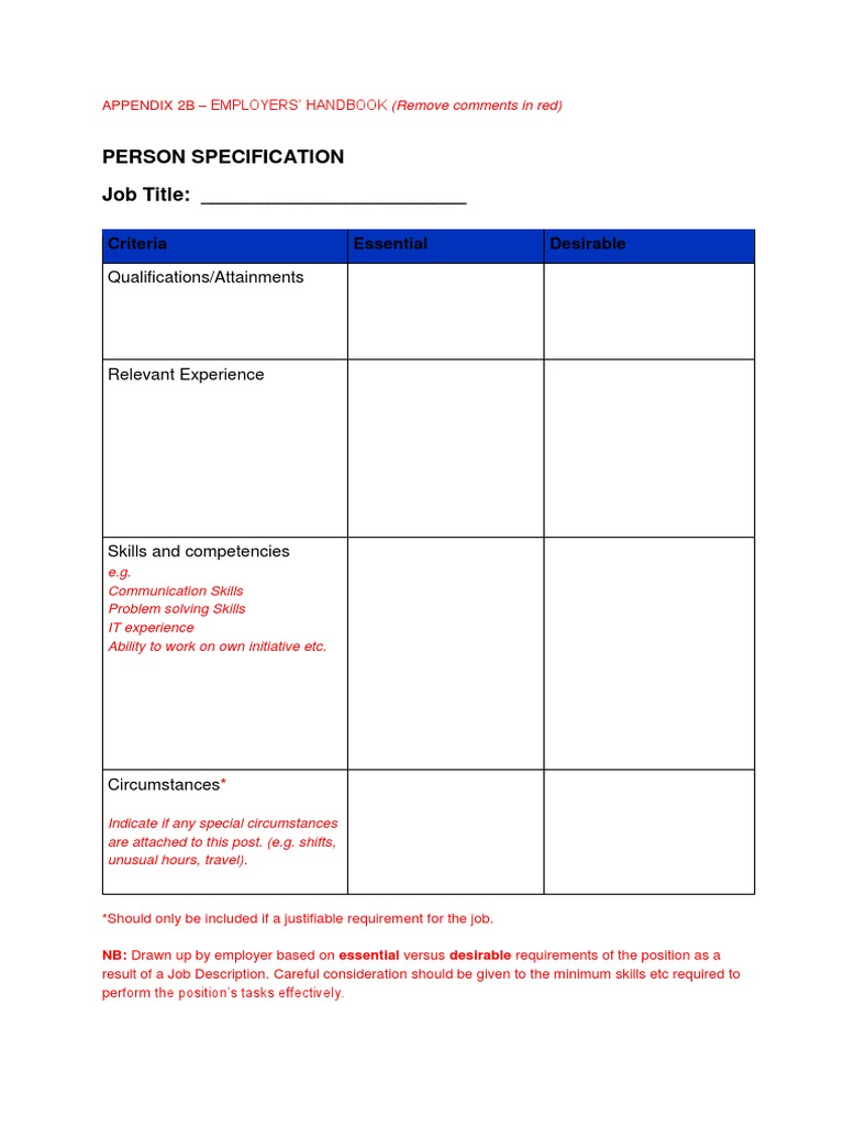 2B Sample Person Specification Document | PDF