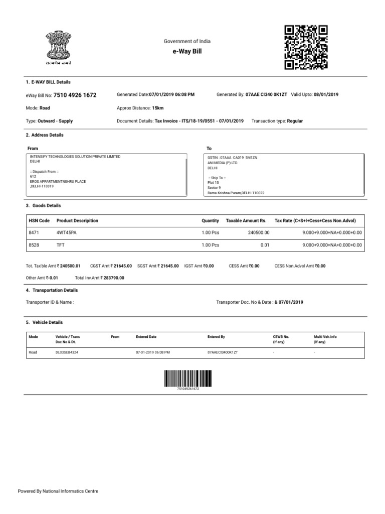 E-Way Bill: Government of India | PDF | Invoice | Services (Economics)
