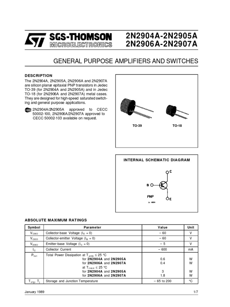 2N2904A-2N2905A 2N2906A-2N2907A: General Purpose Amplifiers and ...