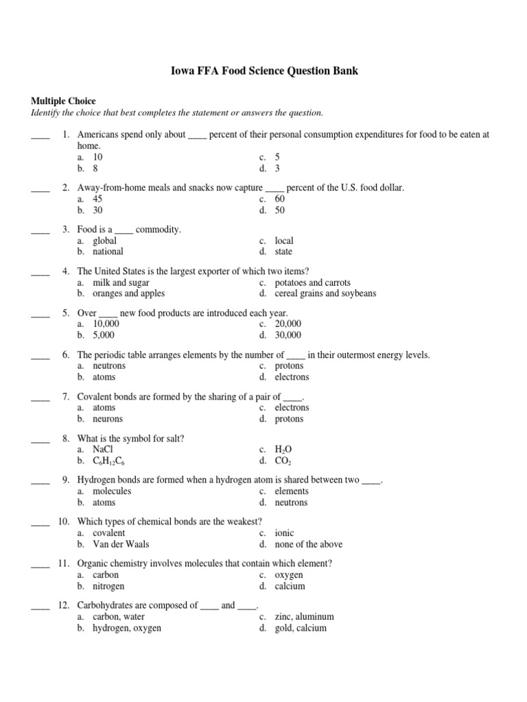 Iowa FFA Food Science Quiz Bank | PDF | Flour | Candy