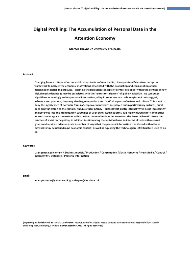Data Profiling - Economy of Personal Info | PDF | Popular Culture ...
