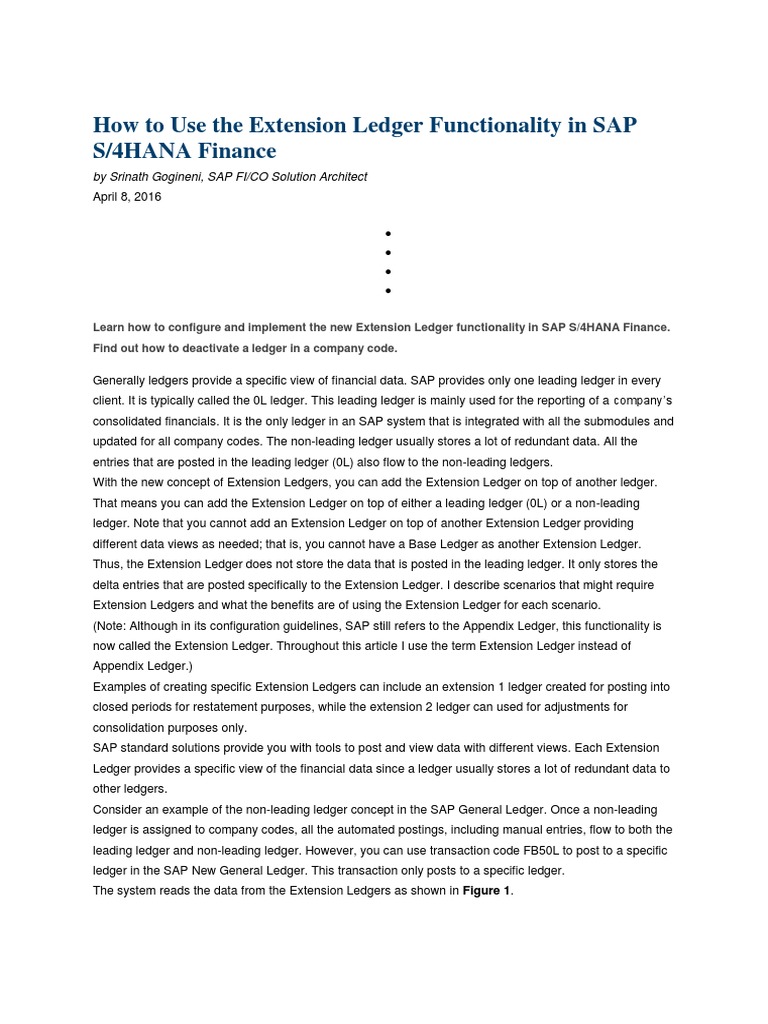 How To Use The Extension Ledger Functionality in SAP S | PDF | Icon (Computing) | Accounting