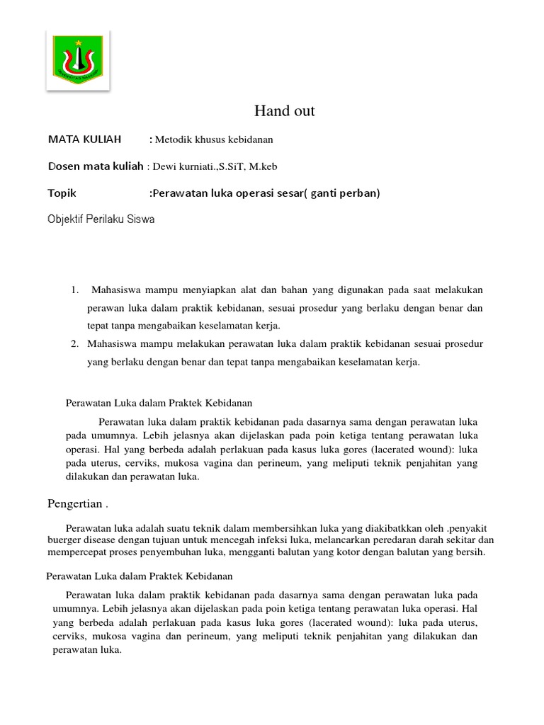 PERAWATAN LUKA OPERASI SESAR | PDF