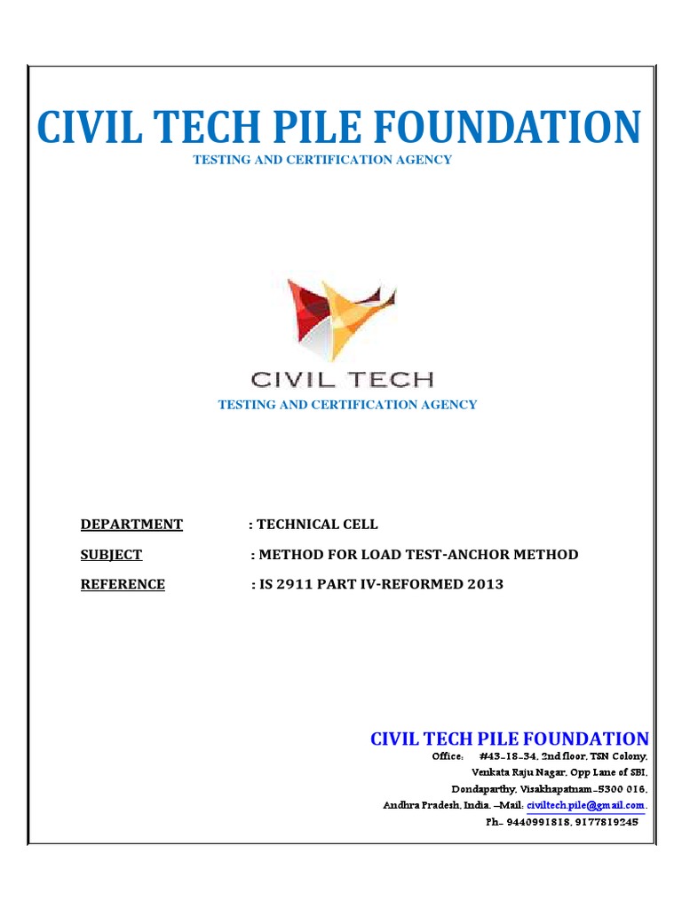 Anchor Pile Load Test Methodology | PDF | Deep Foundation ...