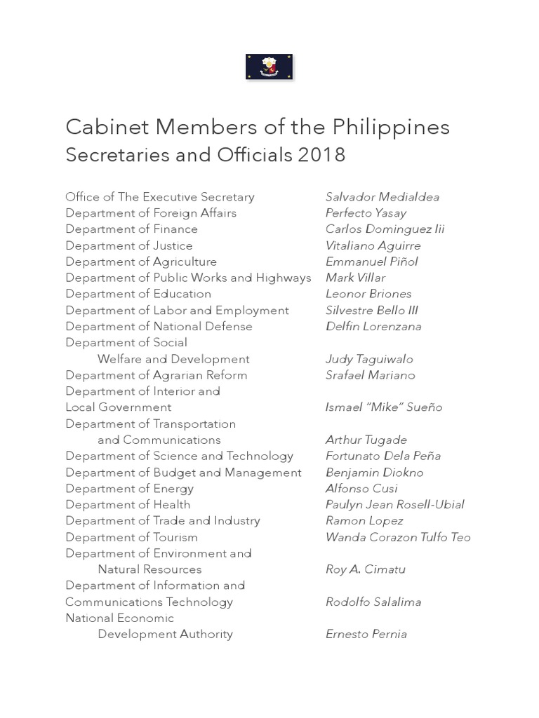 Cabinet Members of The Philippines: Secretaries and Officials 2018 ...