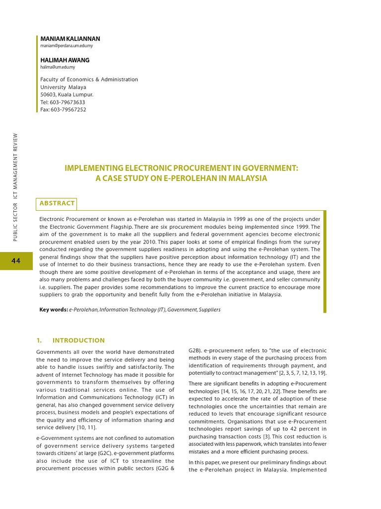 Implementing Electronic Procurement in the Malaysian Government: A Case ...