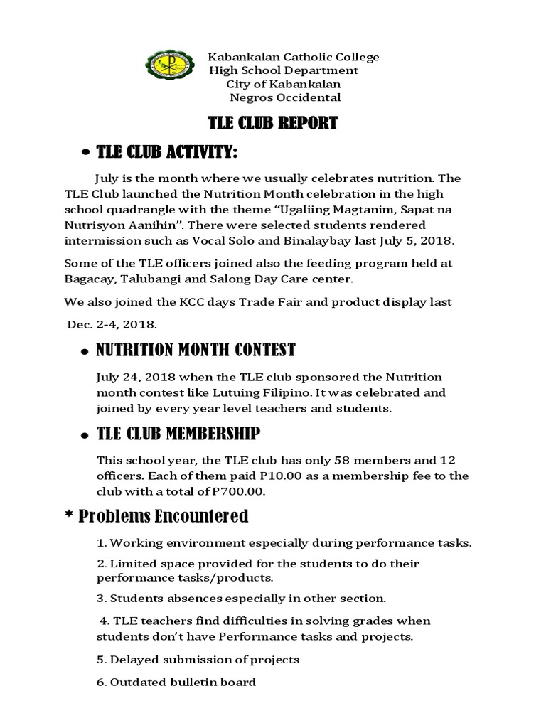 Tle Club Report 2018-2019 | PDF