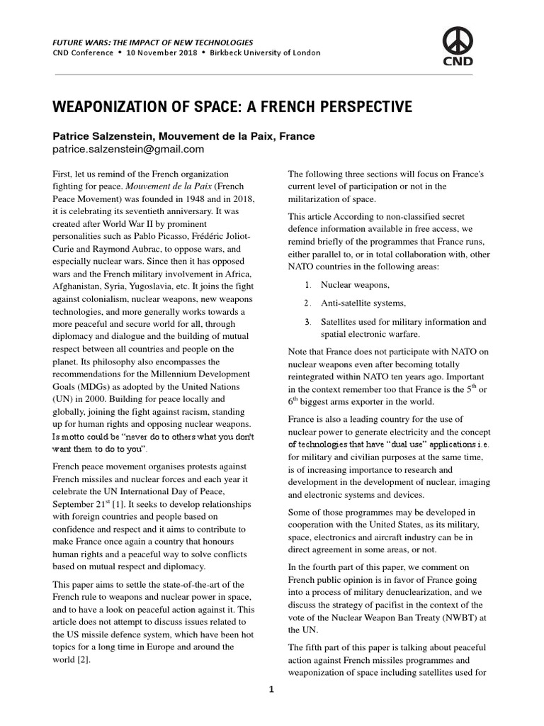 FW SALZENSTEIN Weaponization of Space | PDF | Nuclear Weapons | Military