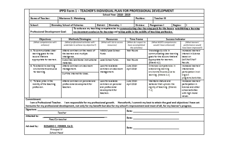 Ippd Form 1 - Teacher'S Individual Plan For Professional Development | Download Free PDF ...