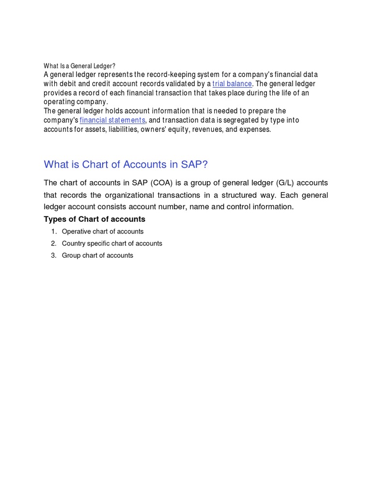 What Is Chart of Accounts in SAP?: Trial Balance | PDF