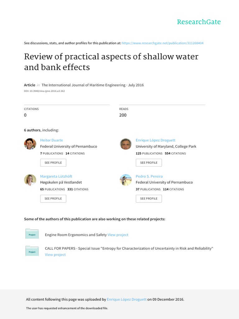Review of Practical Aspects of Shallow Water Effects | PDF | Ships | Rudder