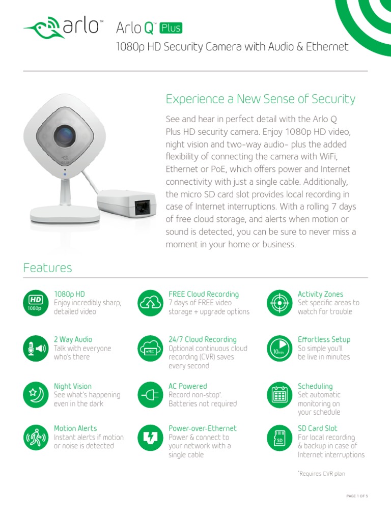 Arlo Q Plus Datasheet | PDF | Wi Fi | Secure Digital