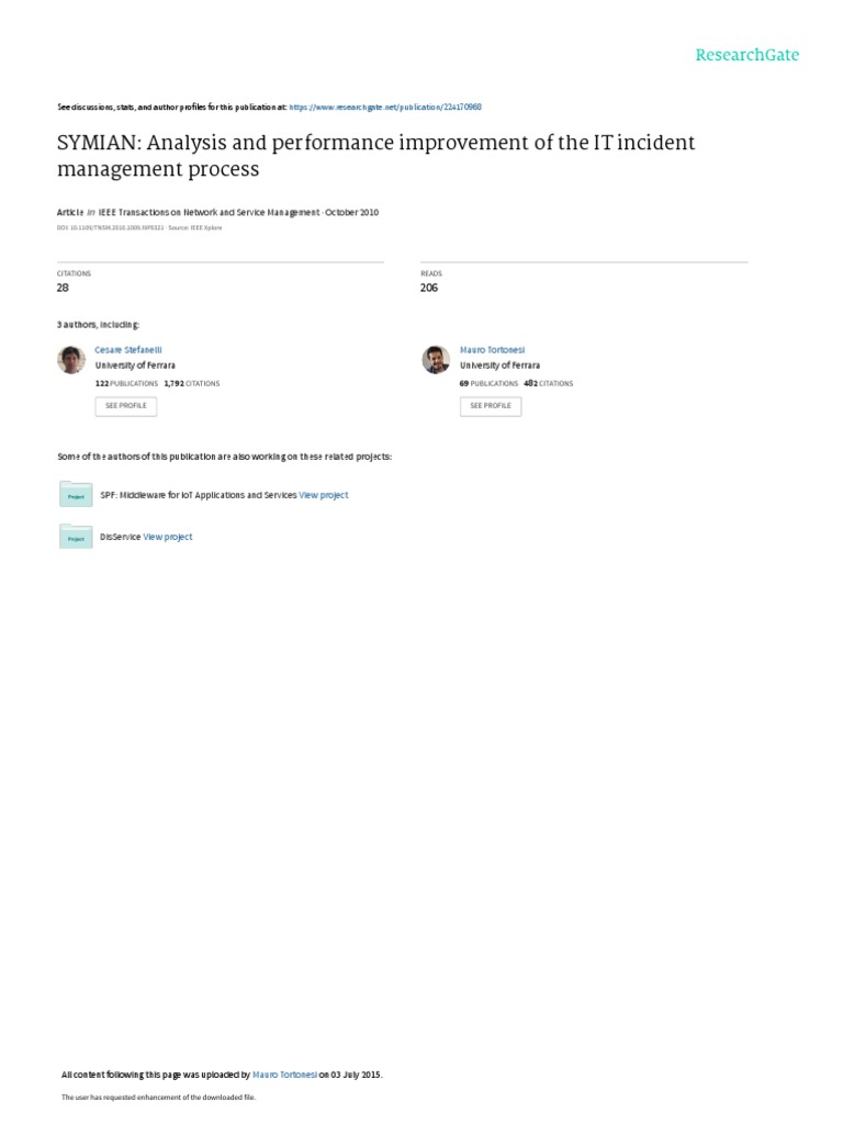 SYMIAN: Analysis and Performance Improvement of The IT Incident ...