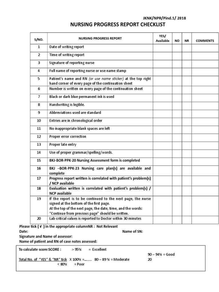 Borang AUDIT NURSING PROGRESS REPORT | PDF