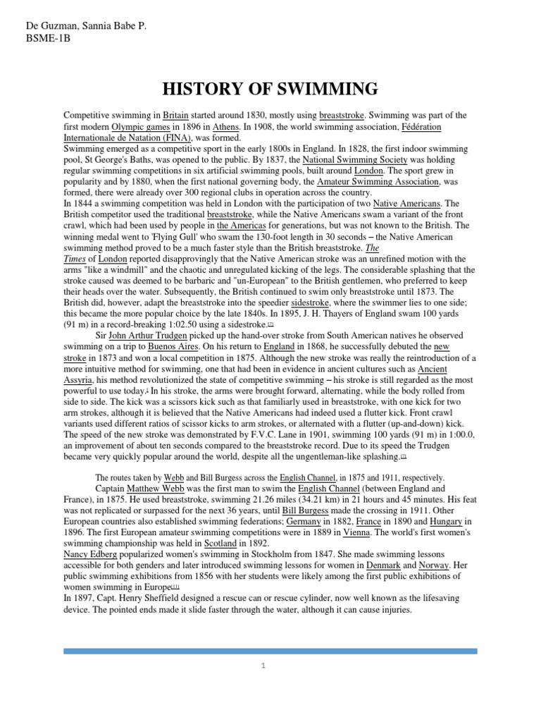History of Swimming | PDF | Swimming (Sport) | Bathing