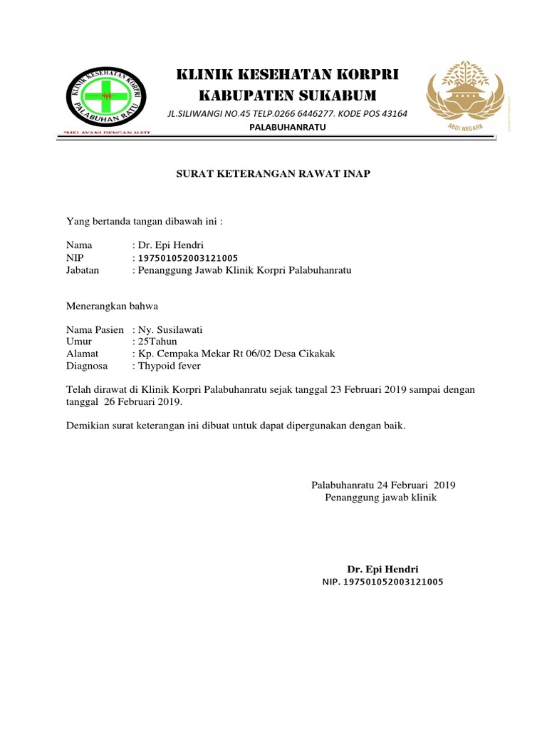 Surat Keterangan Rawat Inap Korpri | PDF