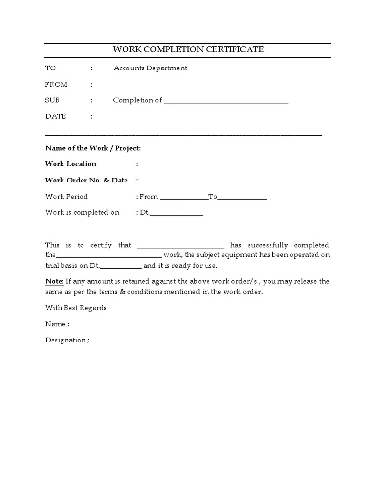 Work Completion Certificate | PDF