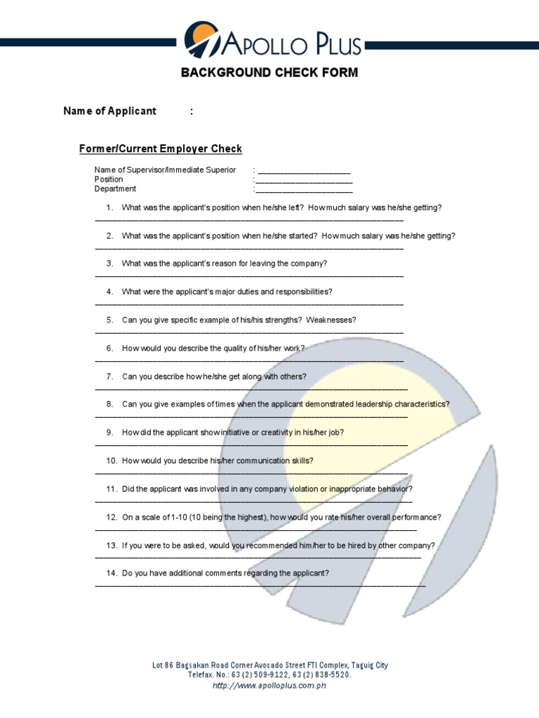 Background Check Form | PDF | Background Check | Employment