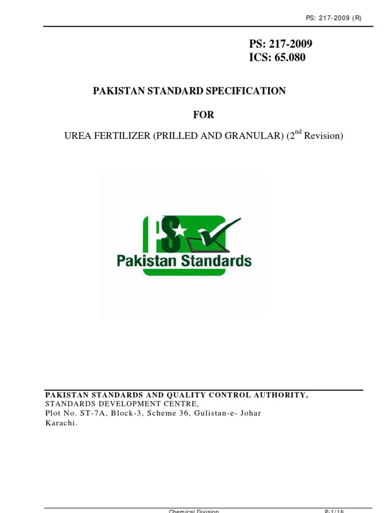 PS: 217-2009 ICS: 65.080: Pakistan Standard Specification FOR | PDF ...