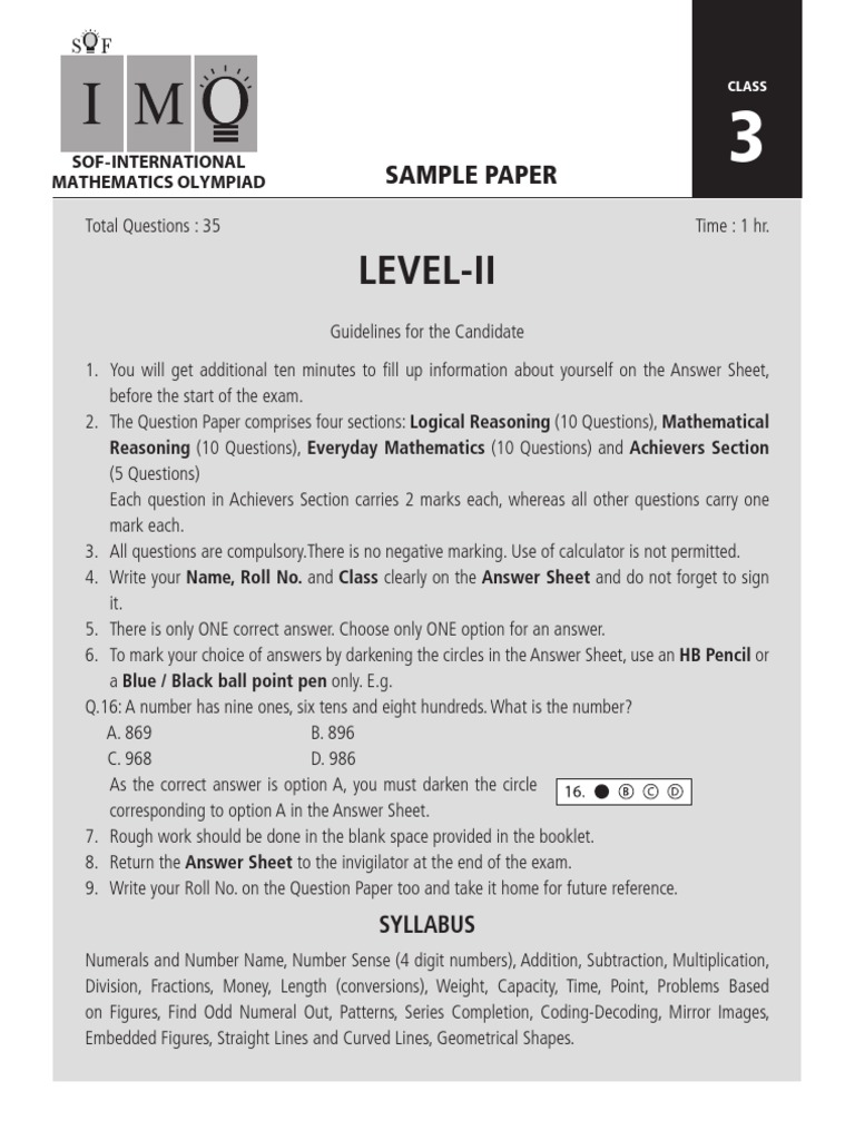 SOF_Level_2_IMO_Class_3.pdf | Numbers | Test (Assessment)