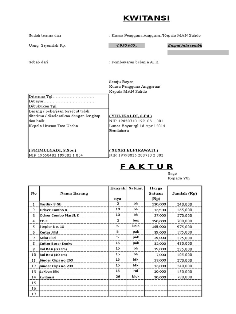 Format Kwitansi Faktur Kosong Terbaru | PDF
