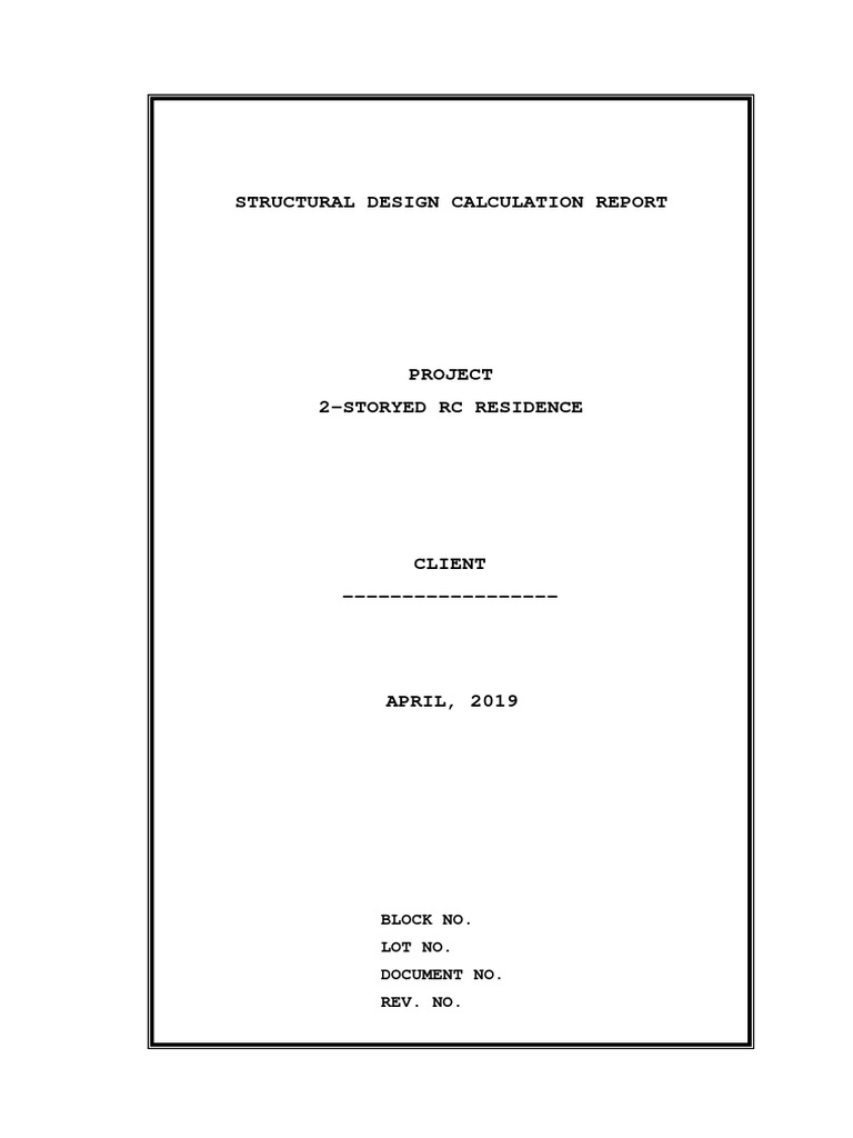 Structural Design Calculation Report: Block No. Lot No. Document No ...