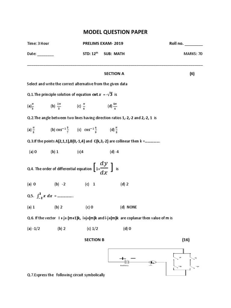 Model Question Paper Mathe HSC MAHARASHTRA | PDF | Plane (Geometry ...