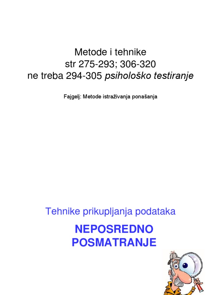 Prezentacija Posmatranje Upitnik Intervju Sociometrija | PDF