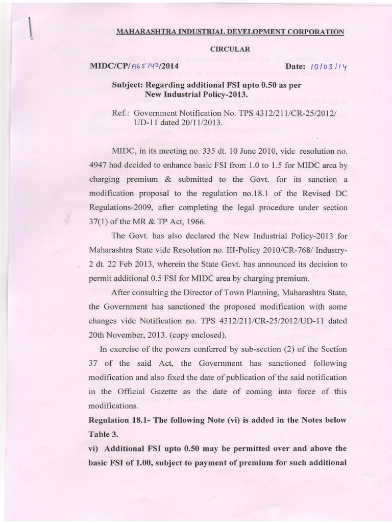 Additional FSI For MIDC Area | PDF | Government Agencies | Economic Sectors
