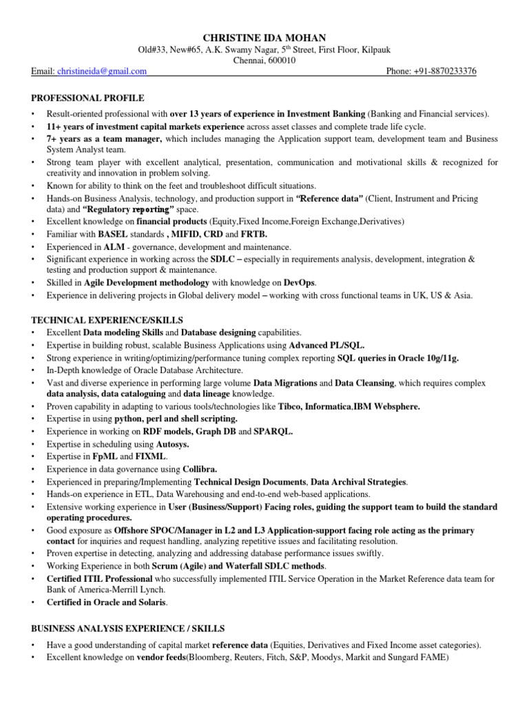 Christine Mohan: Investment Banking Expert | PDF | Itil | Oracle Database