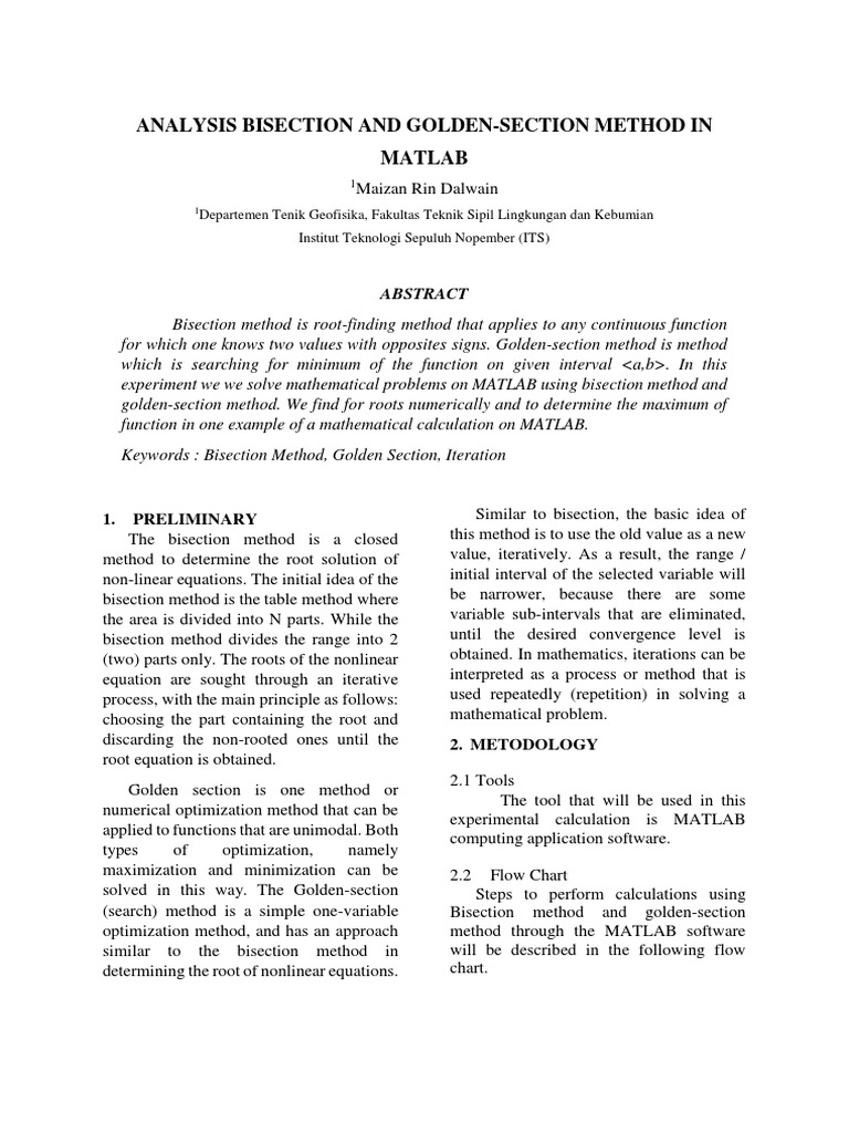 Analysis Bisection and Golden-Section Method in Matlab: 1. Preliminary | PDF | Mathematical ...