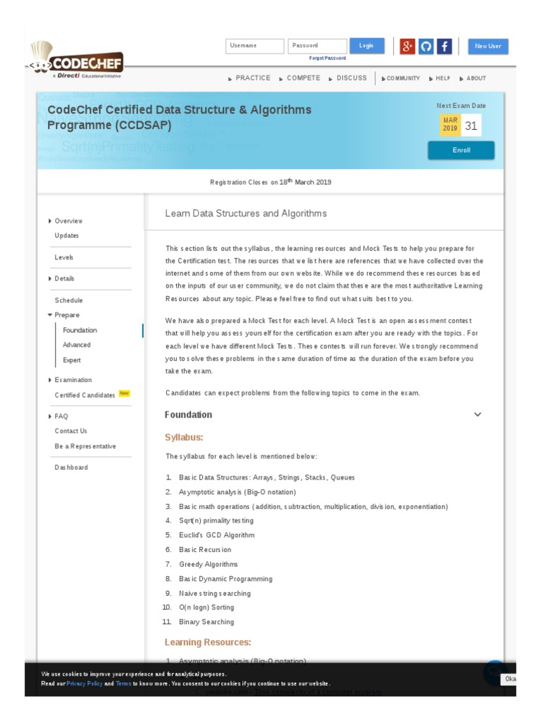 WWW Codechef Com Certification Data Structures and Algorithms Prepare Foundation | Download Free ...