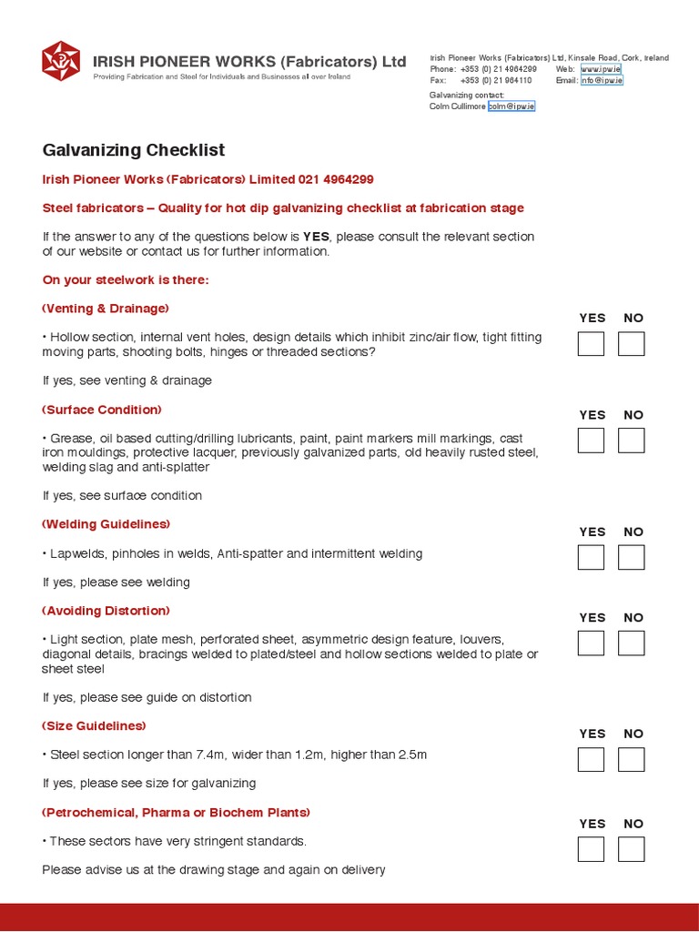 Galvanizing Checklist | PDF | Galvanization | Business Process