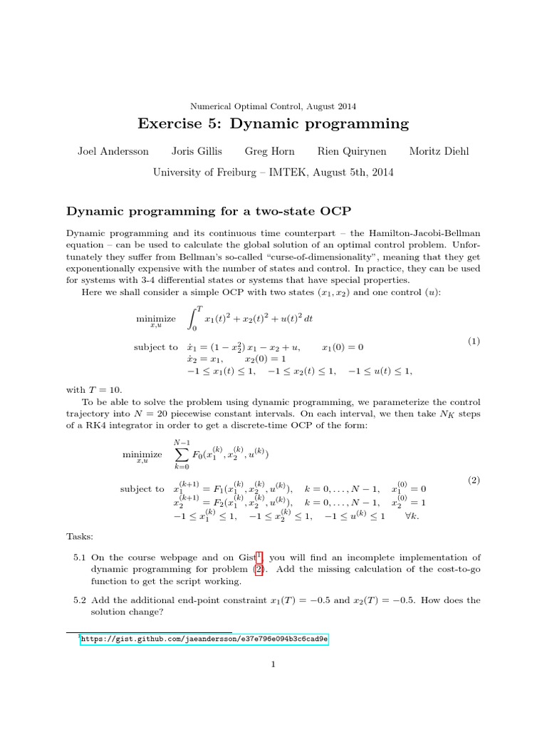 Exercise Dynamic Programming | PDF | Dynamic Programming | Optimal Control